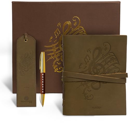 Sovereign-Gear Leather Journal Gift Set – Music Notes Embossed Notebook ...