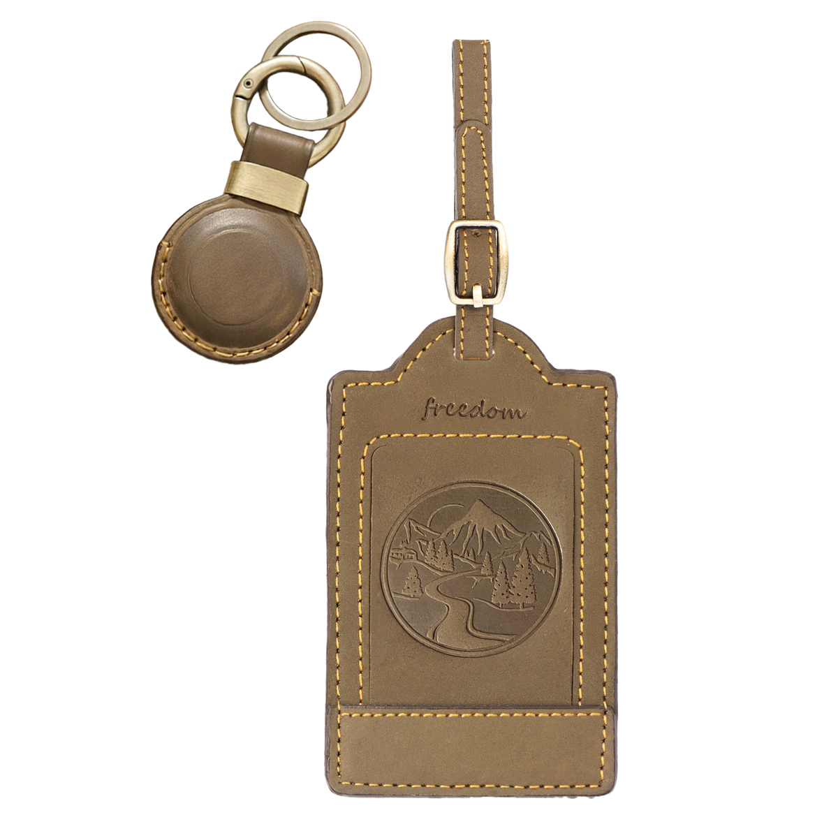 Sovereign-Gear Leather Luggage Tag Set - Mountain Embossed Tag with ...