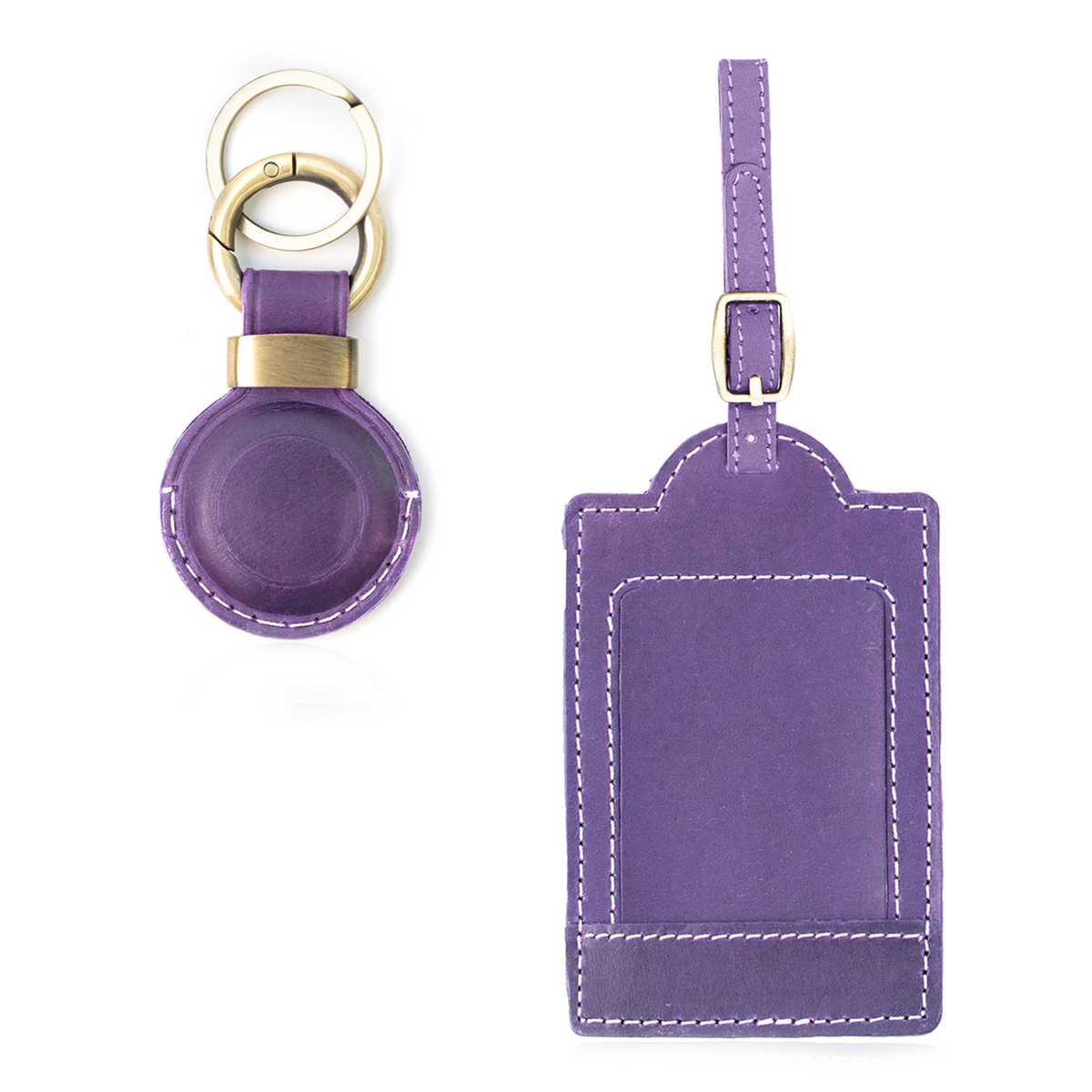 Sovereign-Gear Leather Luggage Tag Set - Purple Tag with AirTag Holder ...