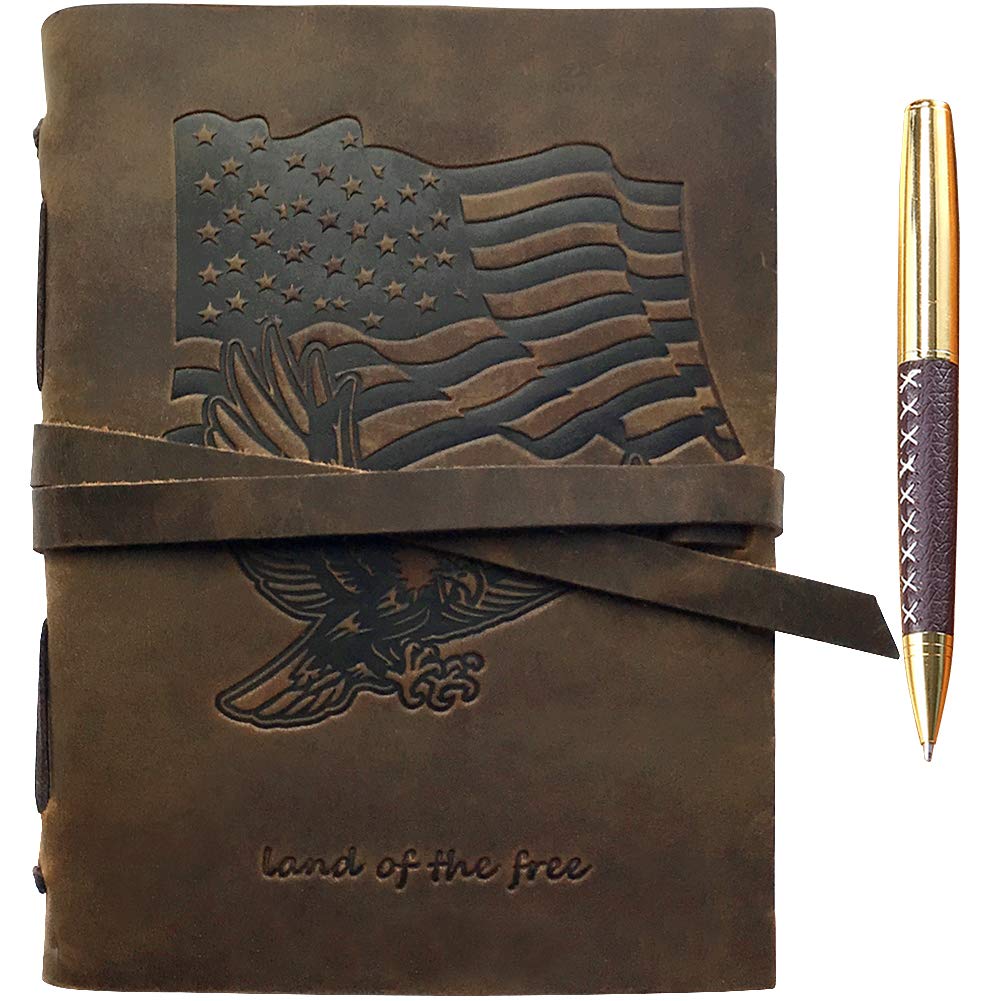 Handmade USA Flag and Eagle Leather Journal - Sovereign-Gear