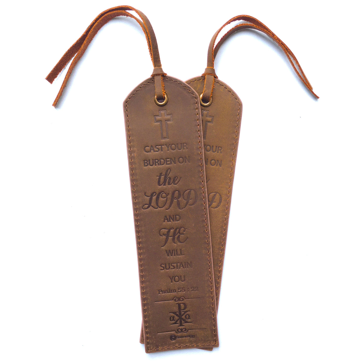 Religious Leather Bookmarks with Psalm 55:22 - Sovereign-Gear